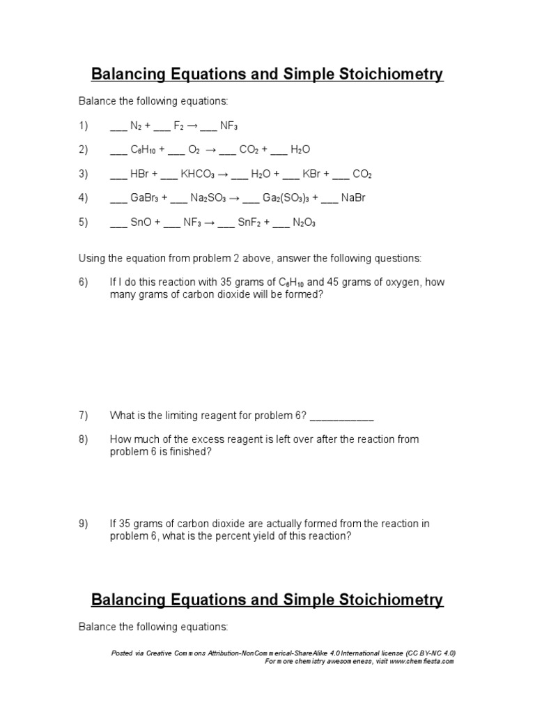 Balancing Equations and Simple Stoichiometry | PDF