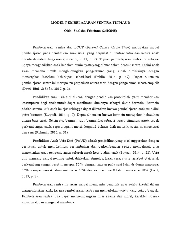 Model Pembelajaran Sentra PAUD Efektif | PDF