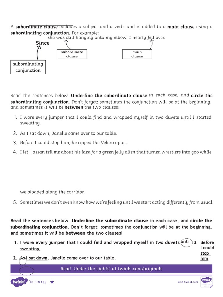 Activity Worksheet 1 - Subordinate Clauses | PDF