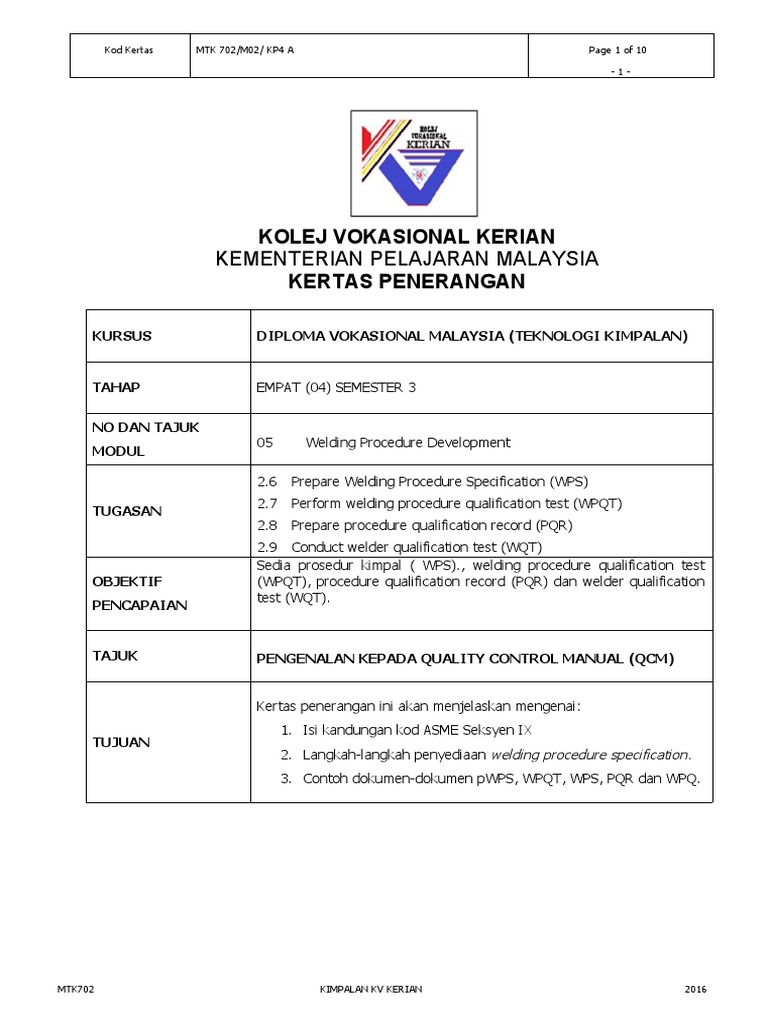 MTK 702 K4 A Welding Procedure Development | PDF