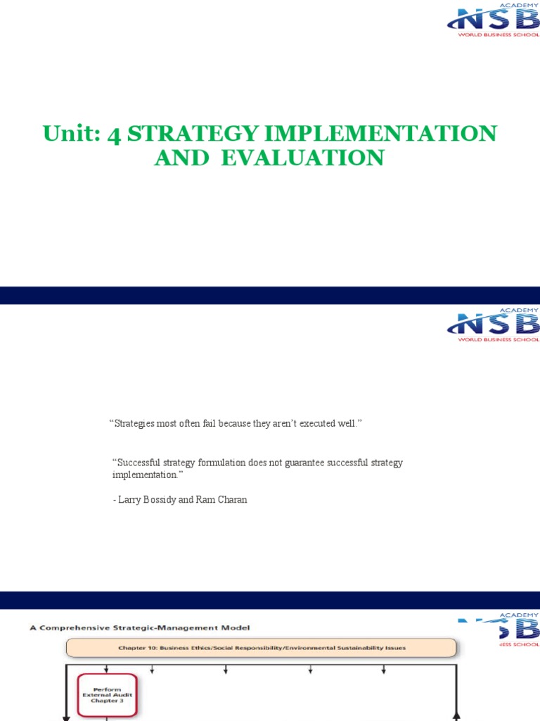 Unit: 4 Strategy Implementation and Evaluation | PDF | Strategic ...