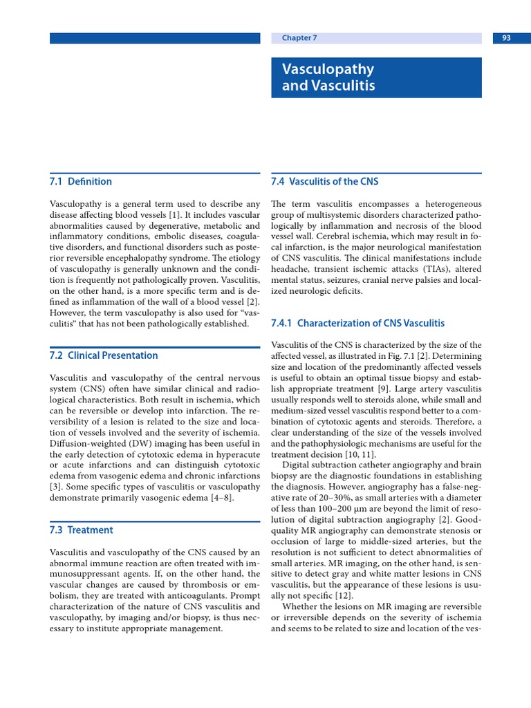 Vasculopathy and Vasculitis: 7.1 Defi Nition 7.4 Vasculitis of The CNS ...