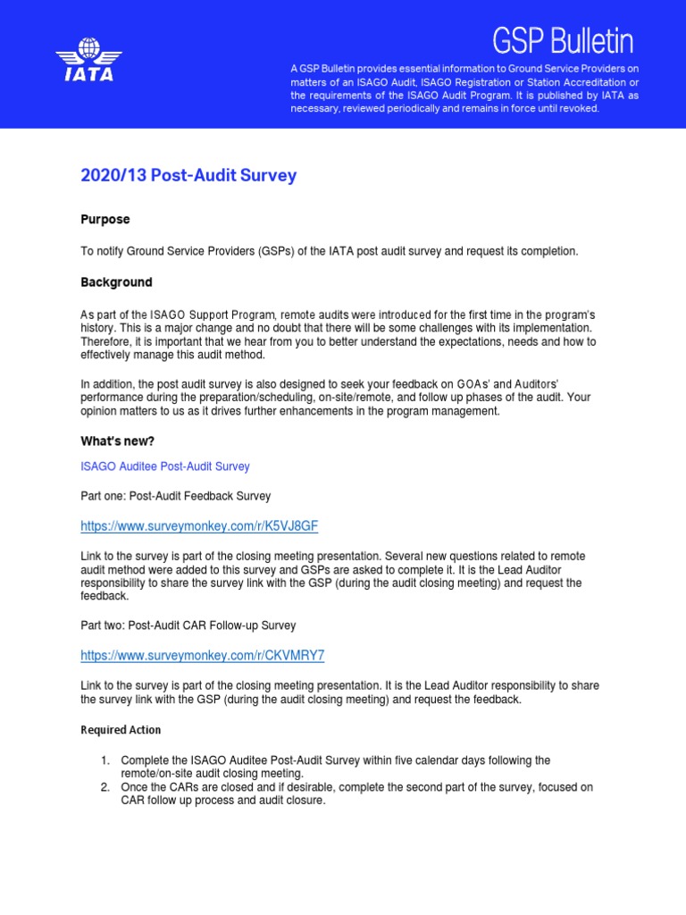 GSP Bulletin 2020 13 Post Audit Survey | Download Free PDF | Audit ...