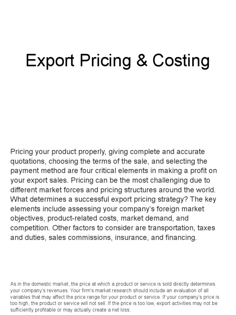 Export Pricing & Costing | PDF | Pricing | Exports