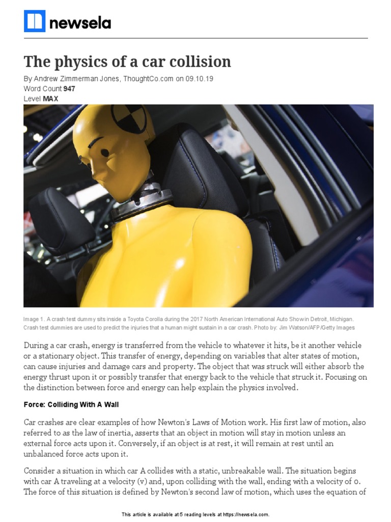 The Physics of A Car Collision: Word Count 947 Level MAX | PDF | Force ...