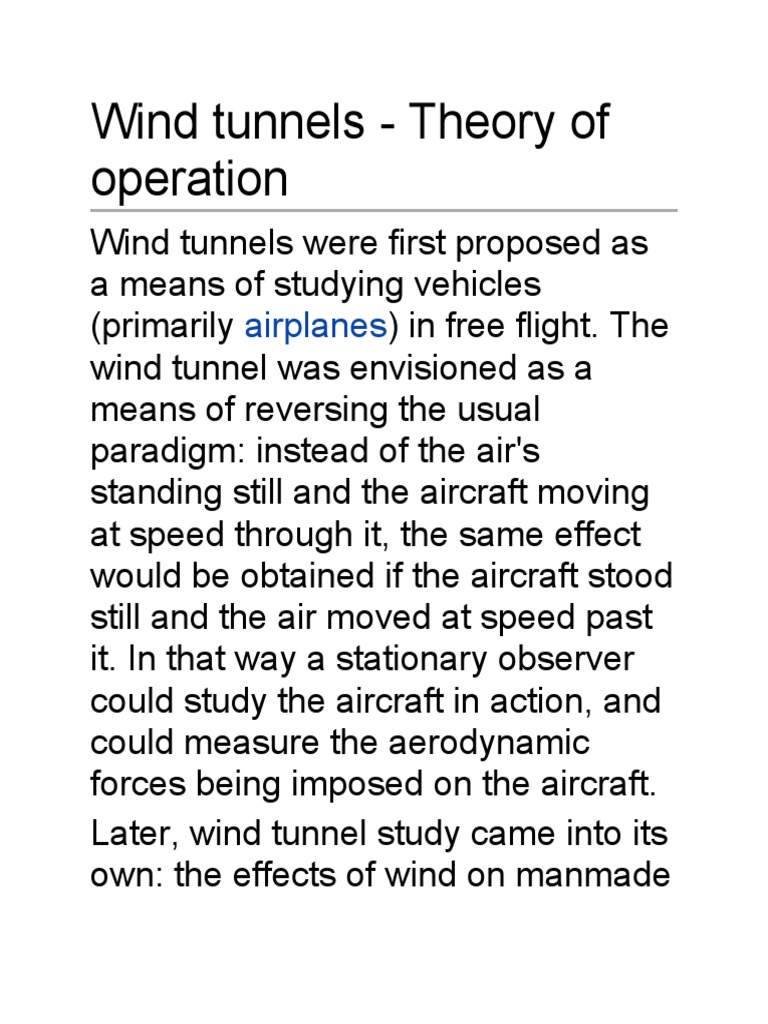 Theory of Operation | PDF | Wind Tunnel | Aerodynamics