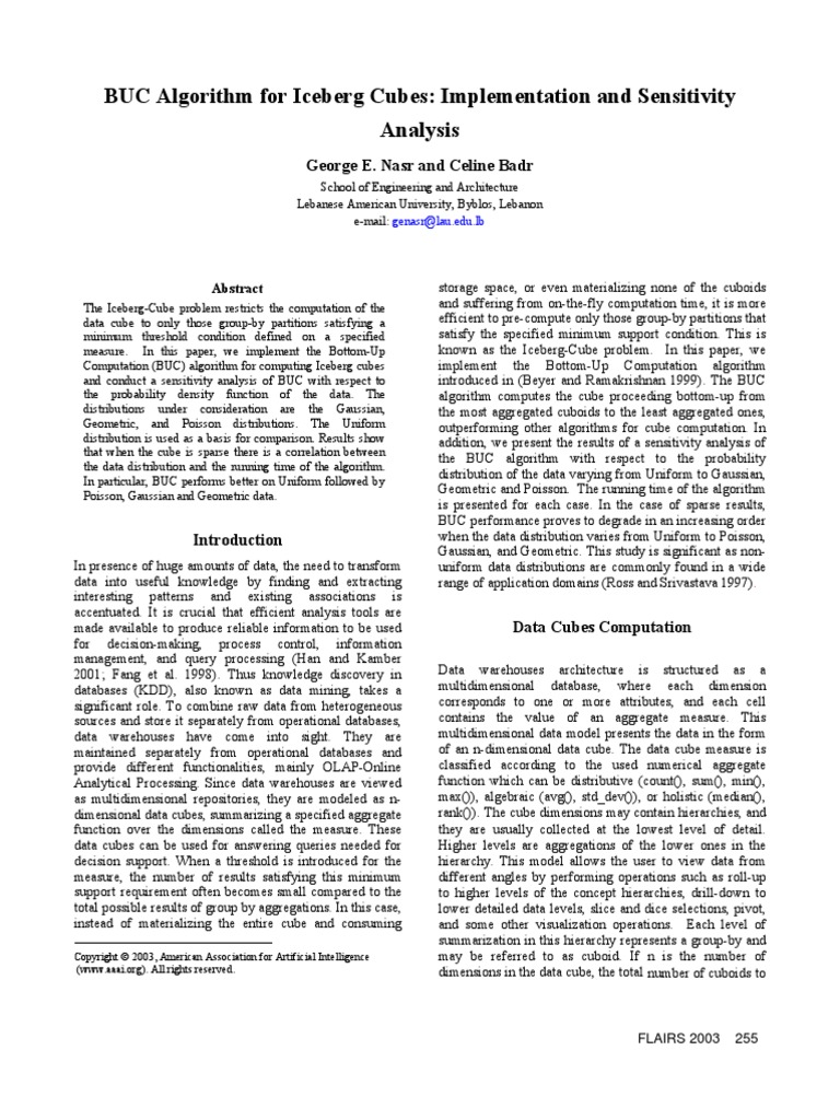 BUC Algorithm For Iceberg Cubes: Implementation and Sensitivity Analysis | PDF | Data Warehouse ...