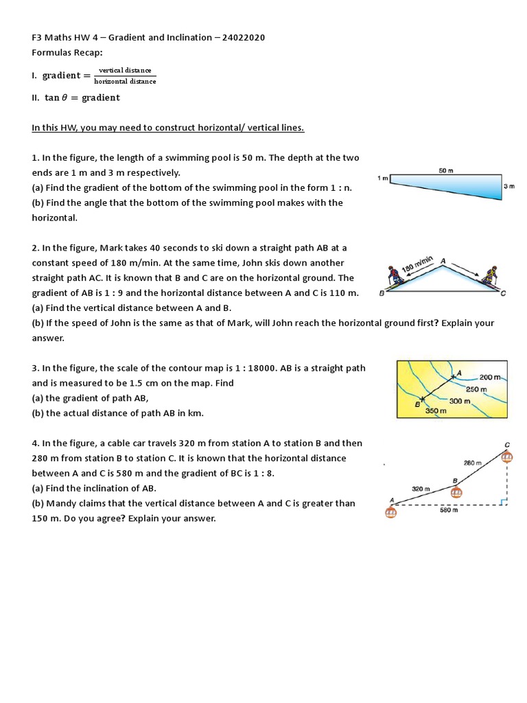 F3 Maths HW 4 - Gradient and Inclination - 24022020 | PDF