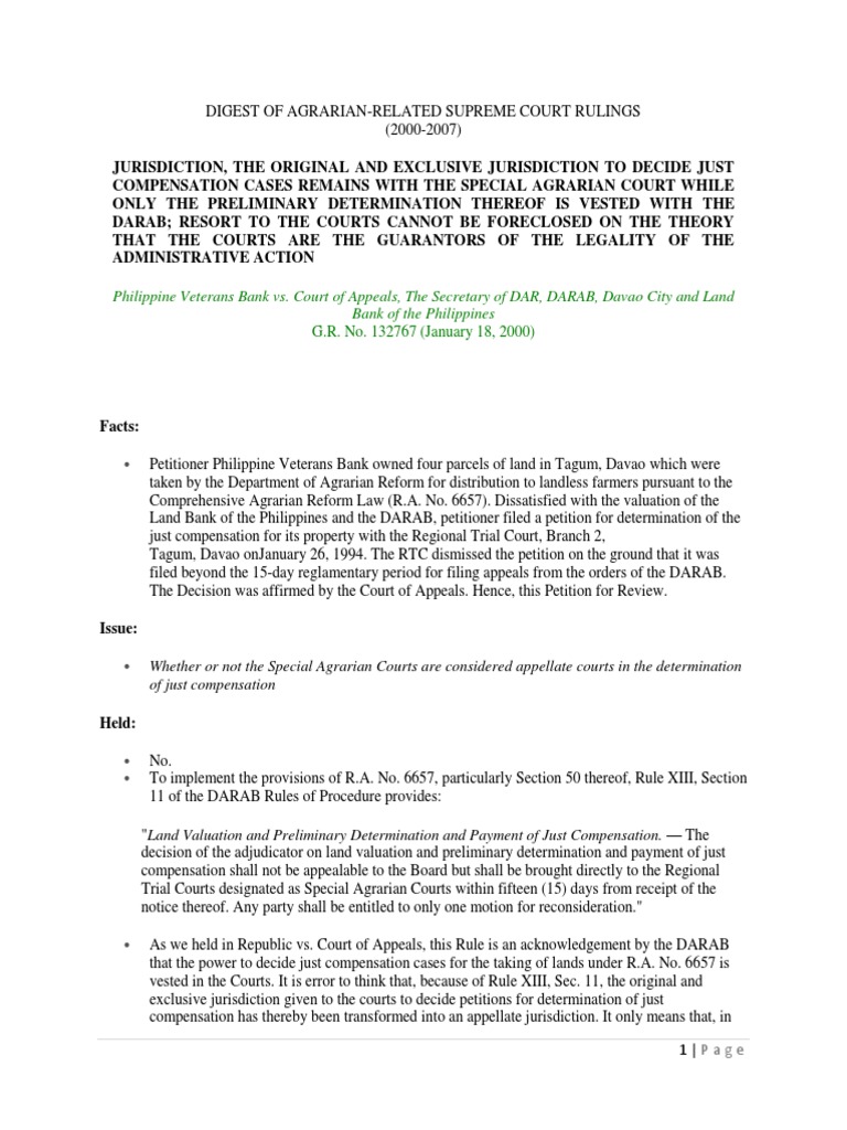 Agrarian Related Case Digests | PDF | Leasehold Estate | Intervention (Law)