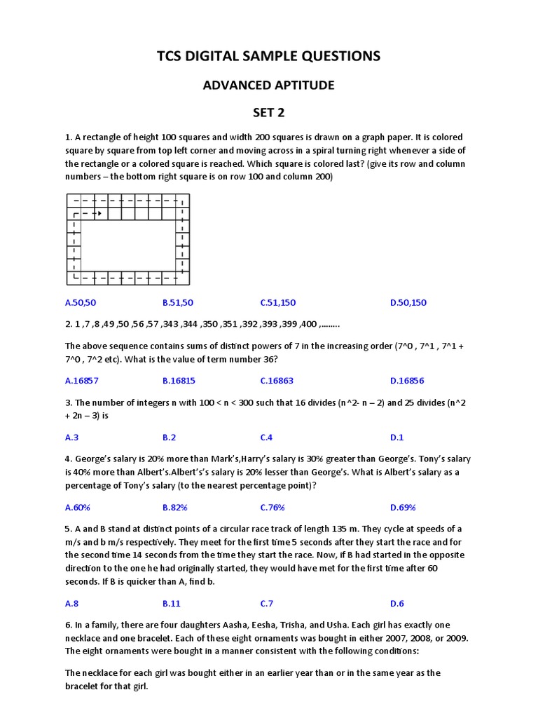 Tcs Digital Sample Questions: Advanced Aptitude Set 2 | PDF ...