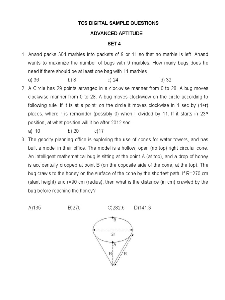 Tcs Digital Sample Questions Advanced Aptitude Set 4 | PDF