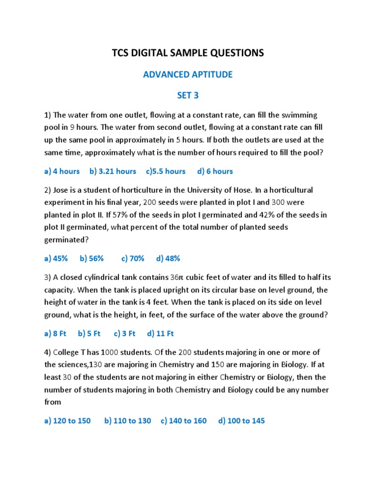 Tcs Digital Sample Questions: Advanced Aptitude Set 3 | PDF | Interest ...