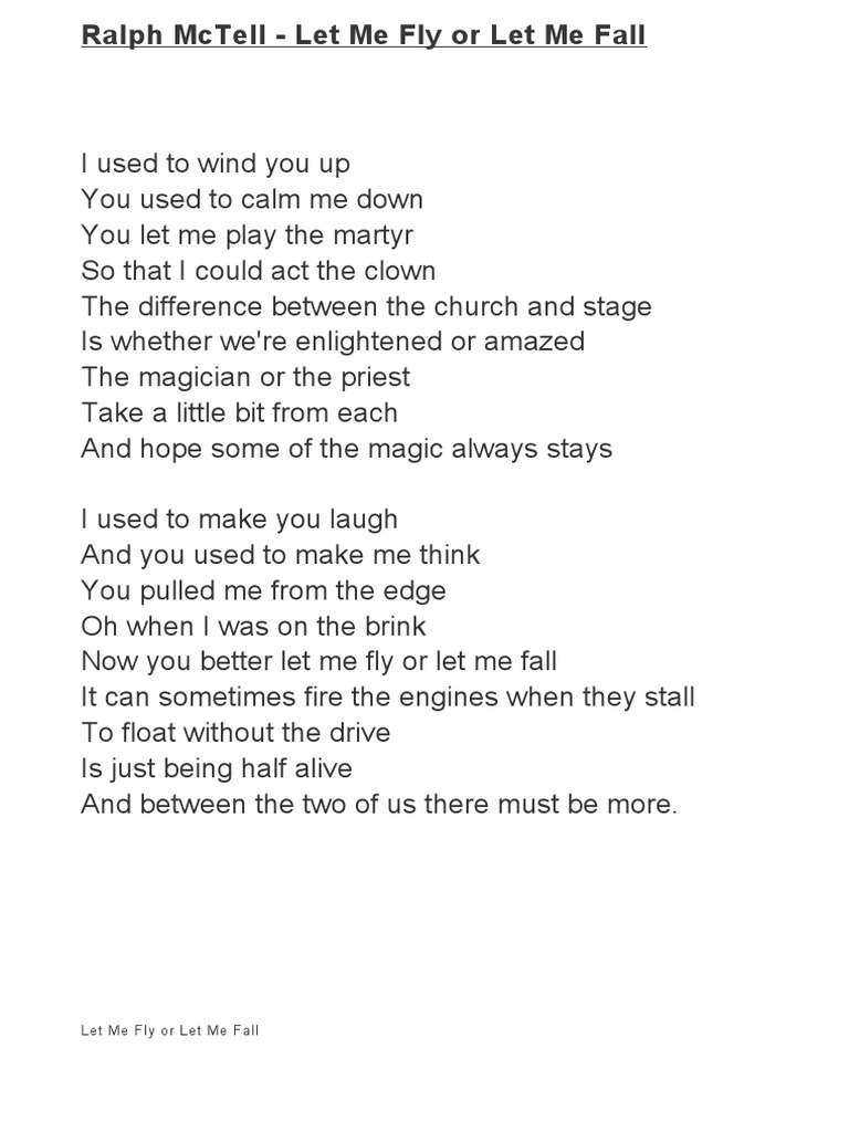 Let Me Fly or Let Me Fall Lyrics | PDF