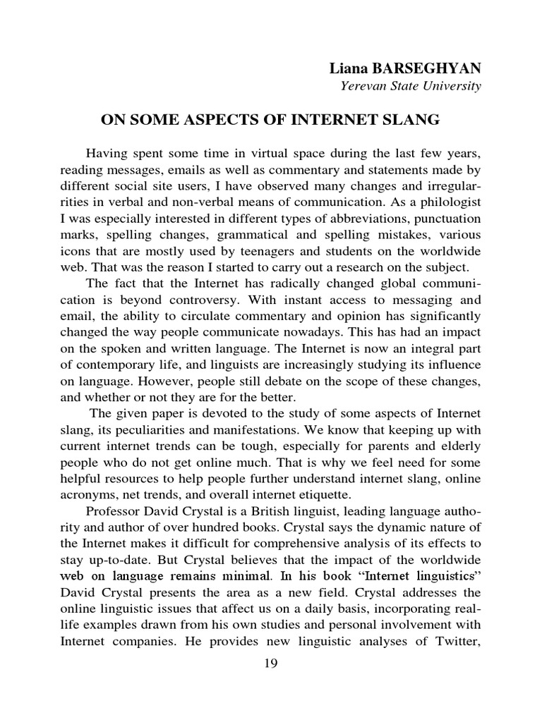 On Some Aspects of Internet Slang: Liana Barseghyan | PDF | Morphology ...