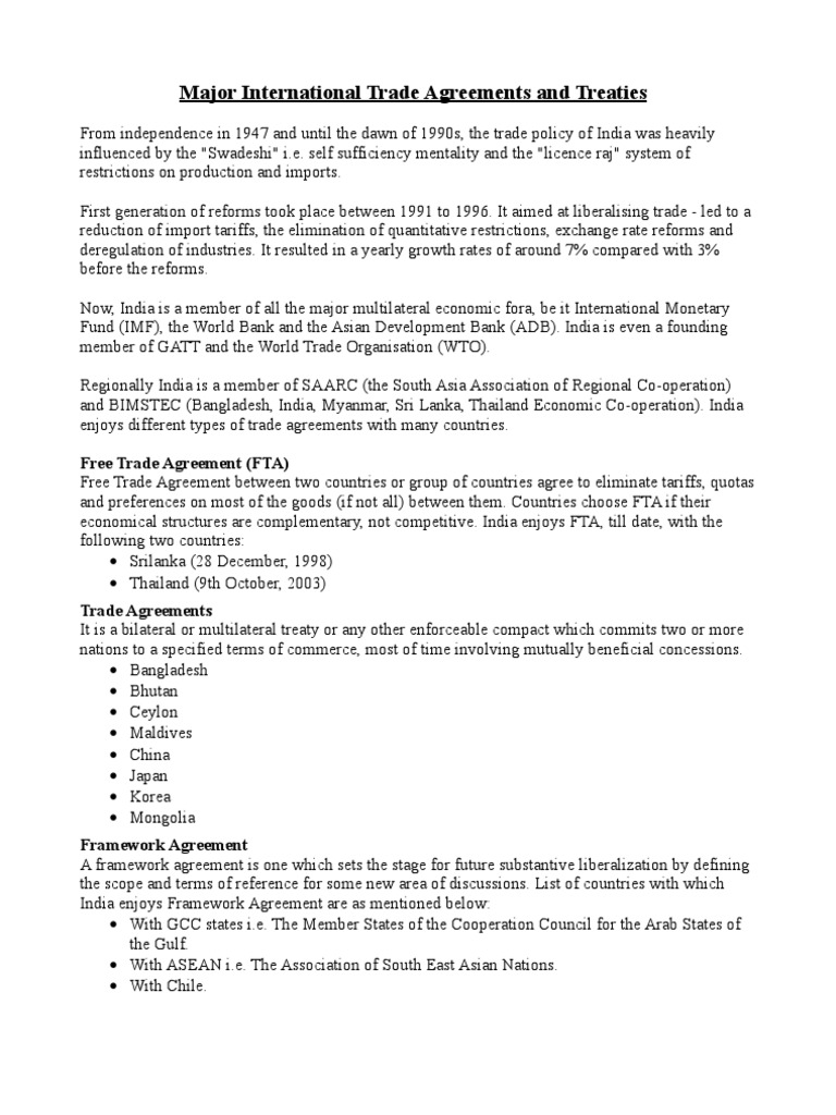 Major International Trade Agreementrs and Treaties | PDF | Trade ...