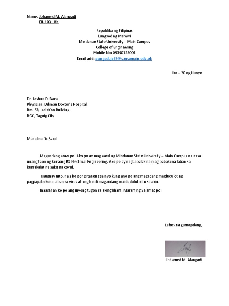 Liham Pagtatanong (Alangadi) | PDF