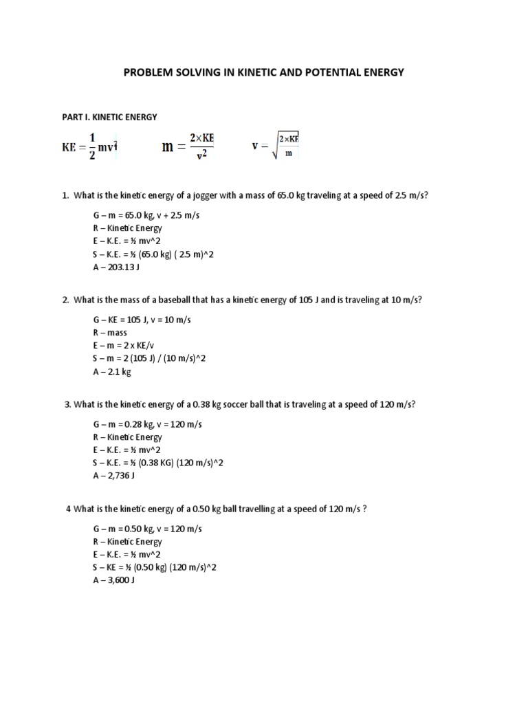 Problem Solving in Kinetic and Potential Energy | PDF | Kinetic Energy ...