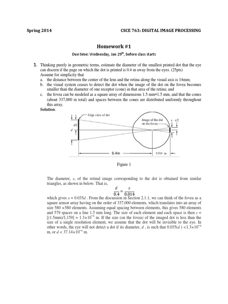 Homework 1 Spring 2014 Csce 763 Digital Image Processing Pdf Eye Retina
