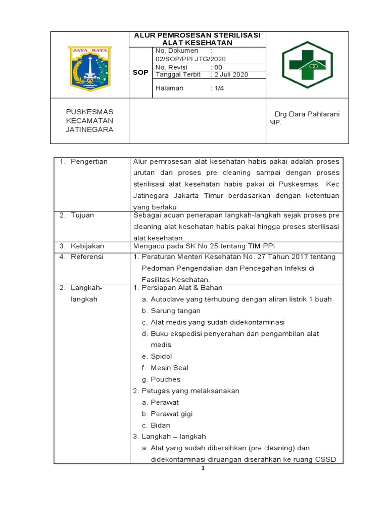 SOP Sterilisasi Alat Kesehatan | PDF
