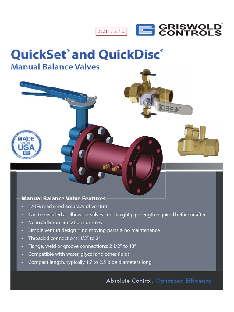 Quickset and Quickdisc: Manual Balance Valves | PDF | Valve | Pipe ...