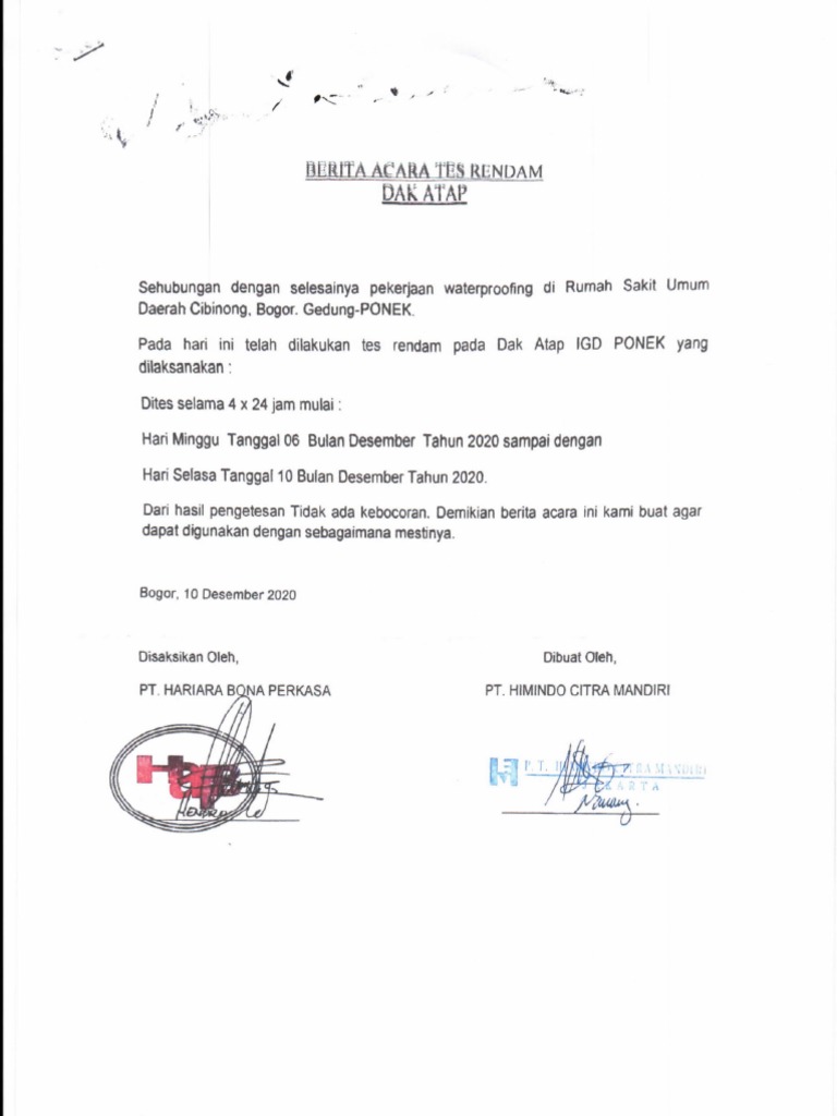 Berita Acara Tes Rendam Dak Atap | PDF
