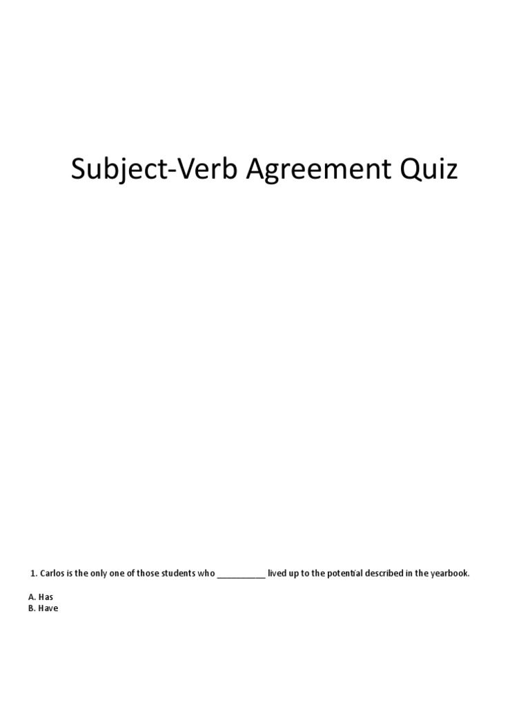 Subject-Verb Agreement Quiz | PDF