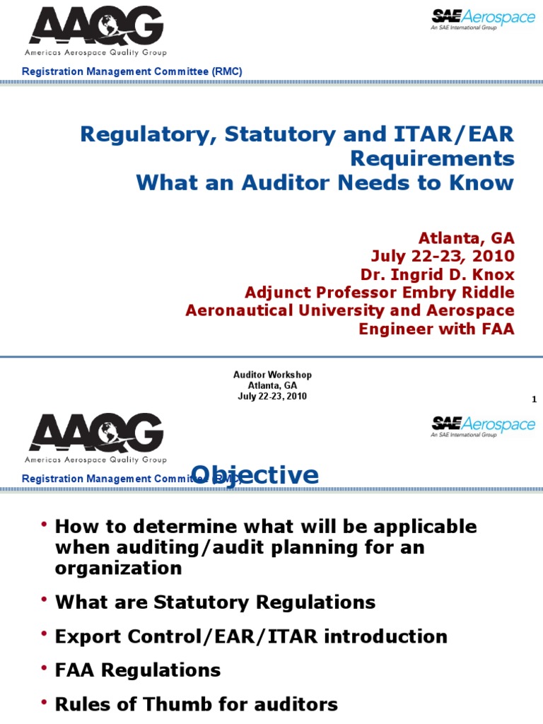 Regulatory, Statutory and ITAR/EAR Requirements What An Auditor Needs ...