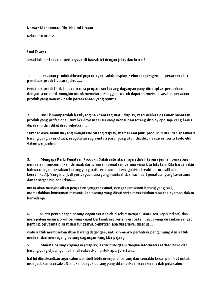 Penataan Produk (Essay) - M.fikri.K.u - Xii BDP 2 | PDF