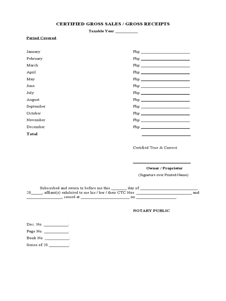 Certified Gross Sales / Gross Receipts: Taxable Year - Period Covered | PDF