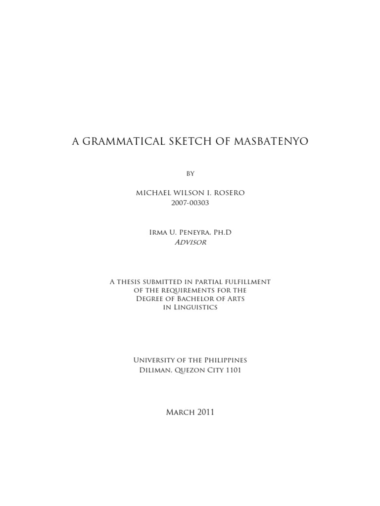 A Grammatical Sketch of Masbatenyo - Abstract | PDF | Pronoun | Clause