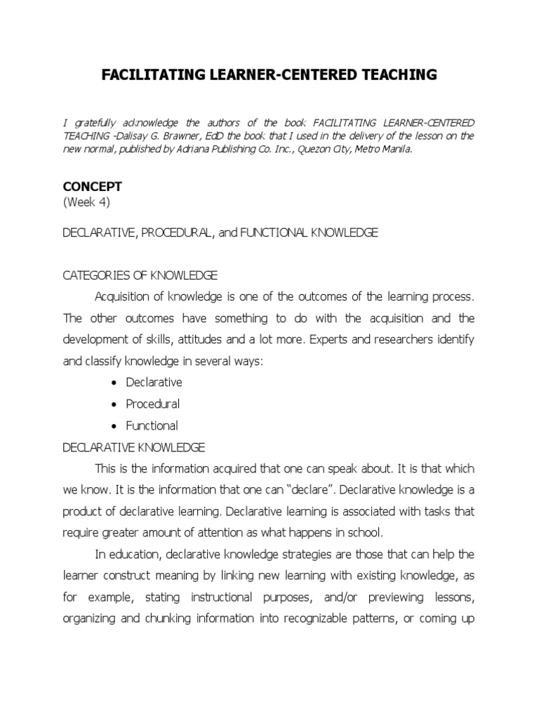 Notes 4 Facilitating Learner Centered Teaching | PDF | Expert ...