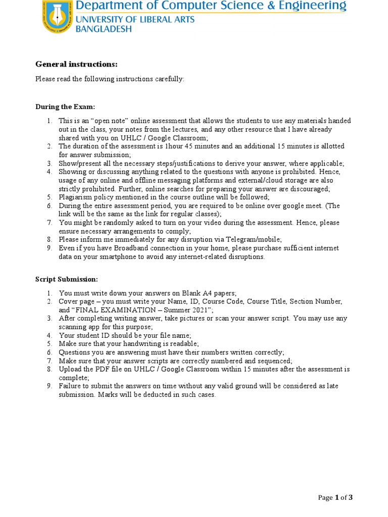 Final Exam Instructions for CSE 401 | PDF | Computing | Information ...