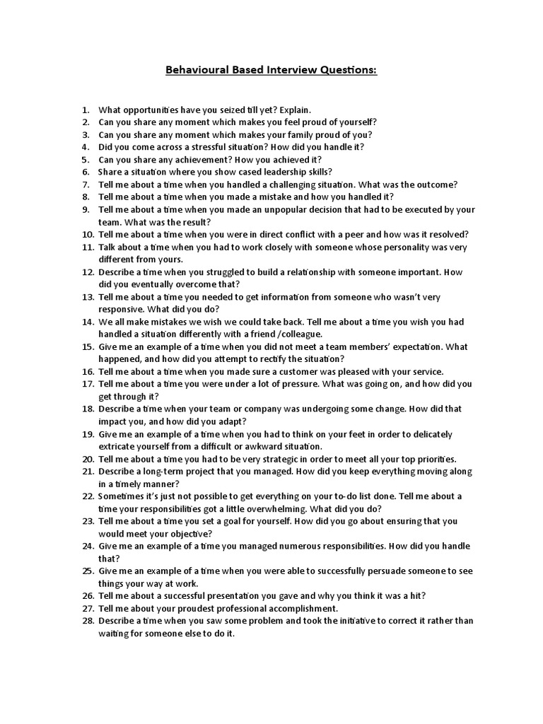 Behavioral Interview Questions Guide | PDF | Applied Psychology | Business