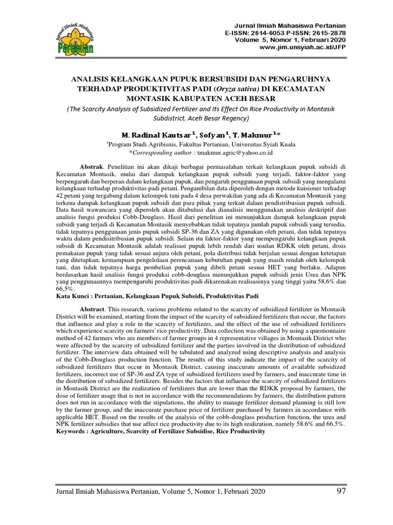 Dampak Kelangkaan Pupuk Subsidi Padi | PDF