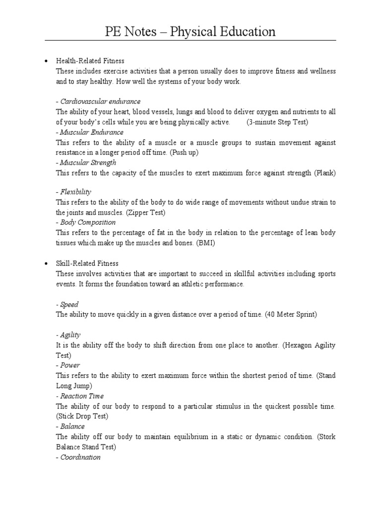 PE Notes - Physical Education: - Cardiovascular Endurance | Download ...
