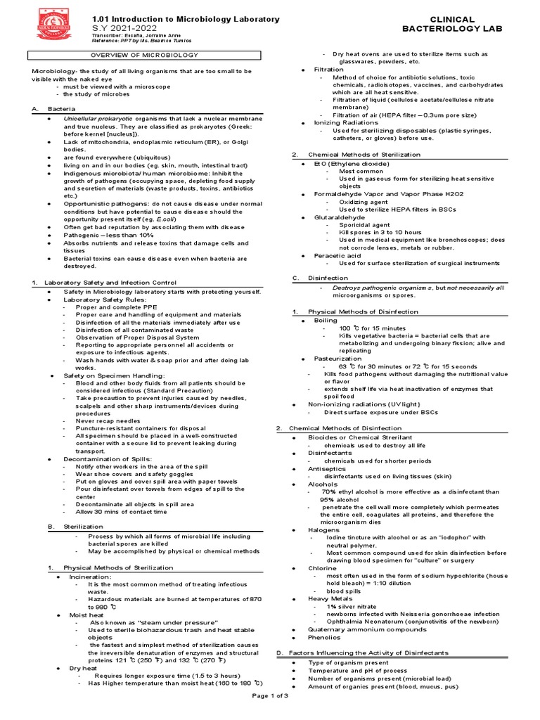 Bacteriology Lab 1 - Introduction To Bacteriology Laboratory | PDF ...