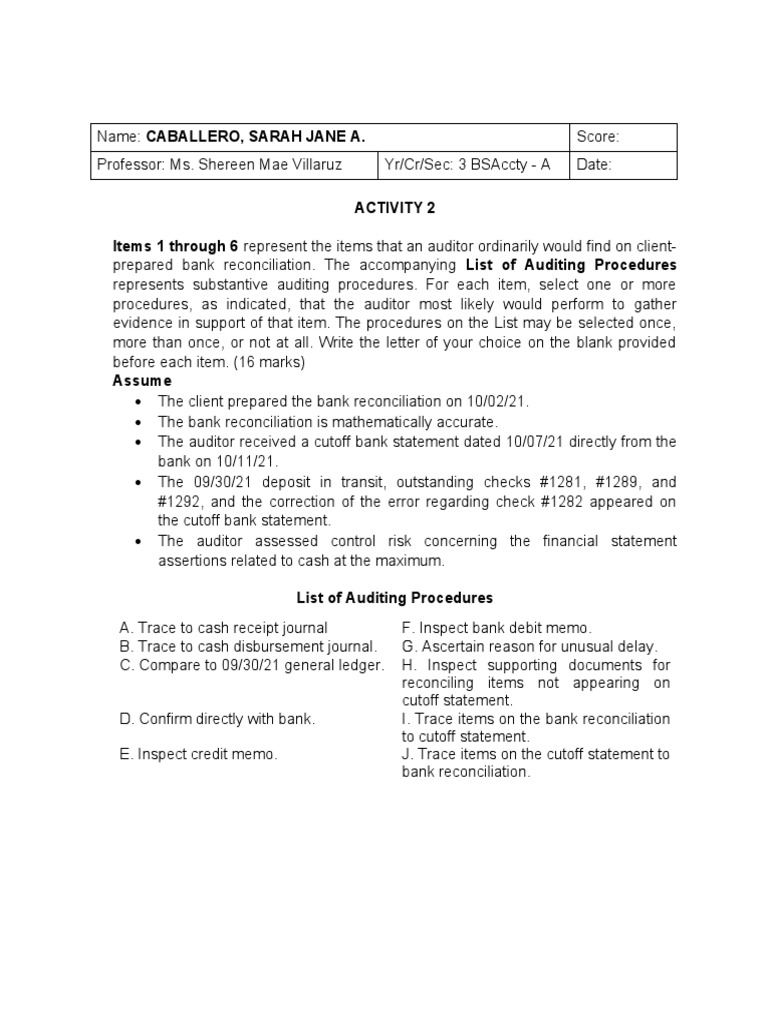 Module 3 - Activity 2 | PDF | Banks | Audit Module 3 - Activity 2 | PDF | Banks | Audit