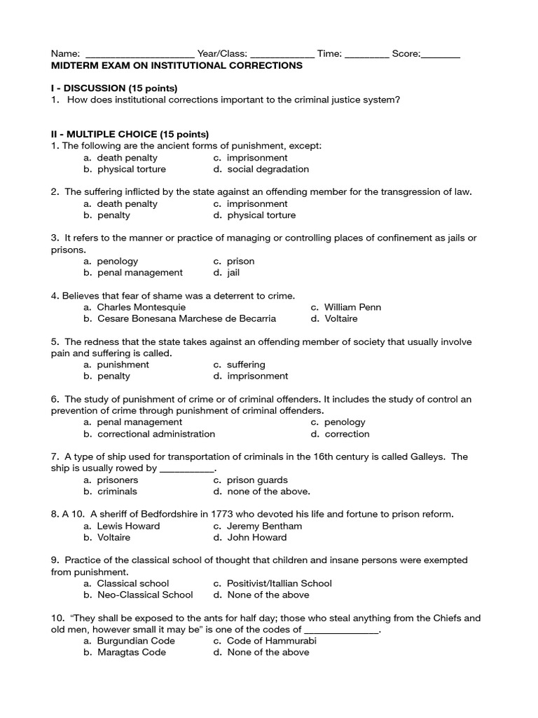 2018 Institutional Correction Midterm | PDF | Prison | Punishments