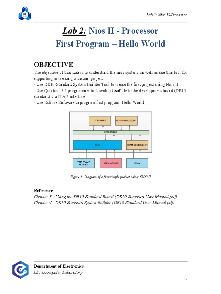 Nios Ii Processor First Program Hello World Objective Pdf Directory Computing