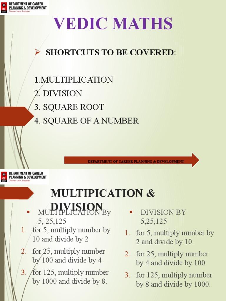 Learn Vedic Maths shortcuts for multiplication, division, square roots and squares | PDF ...