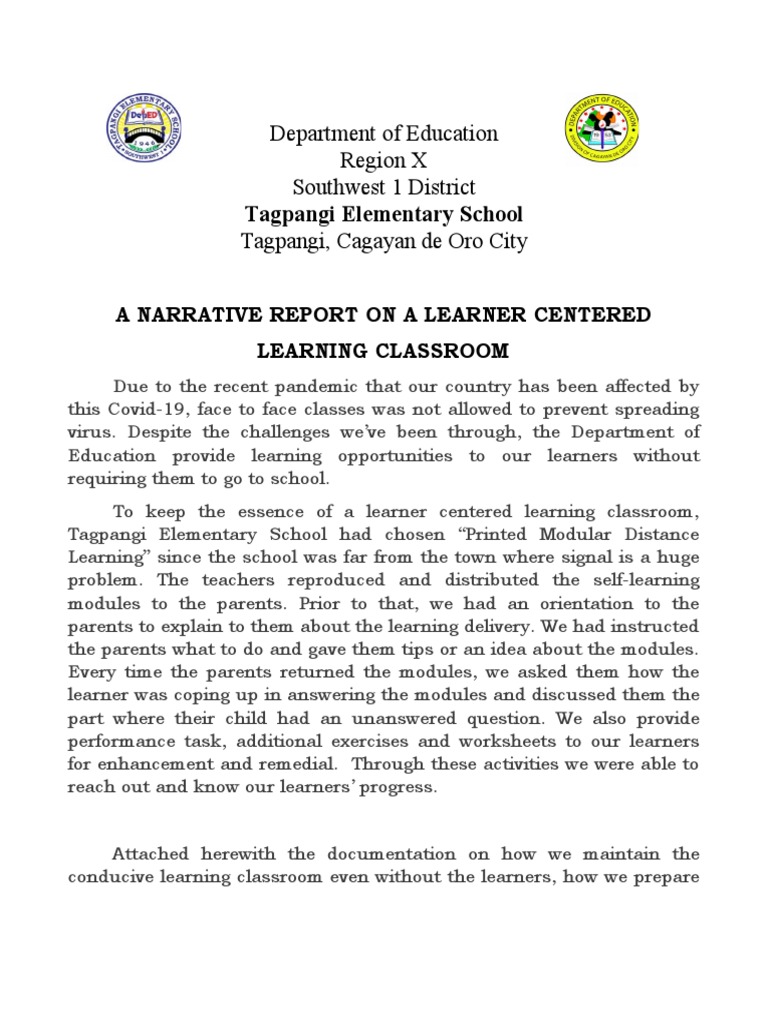 Narrative Report On Learning Learner Centered Classroom | PDF
