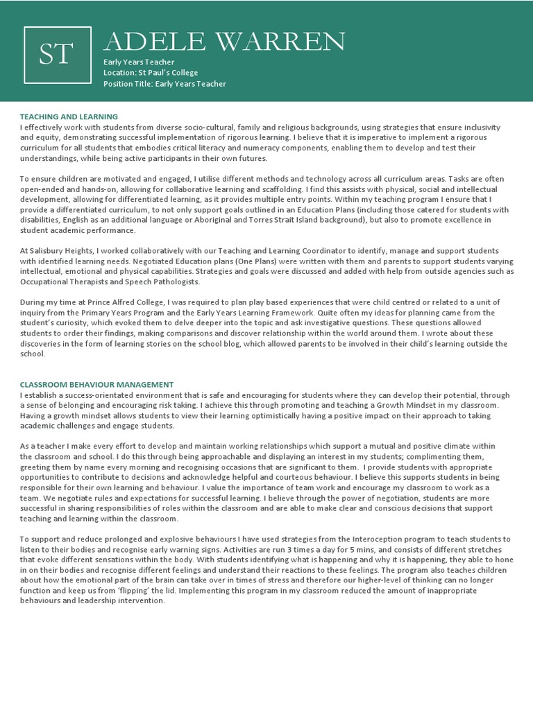 Adele Warren Statement | PDF | Educational Assessment | Teachers