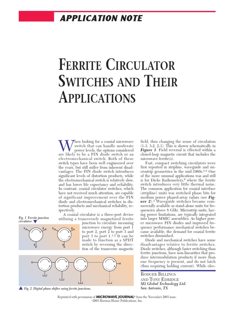 Ferrite Circulator Switches | PDF | Microwave | Switch