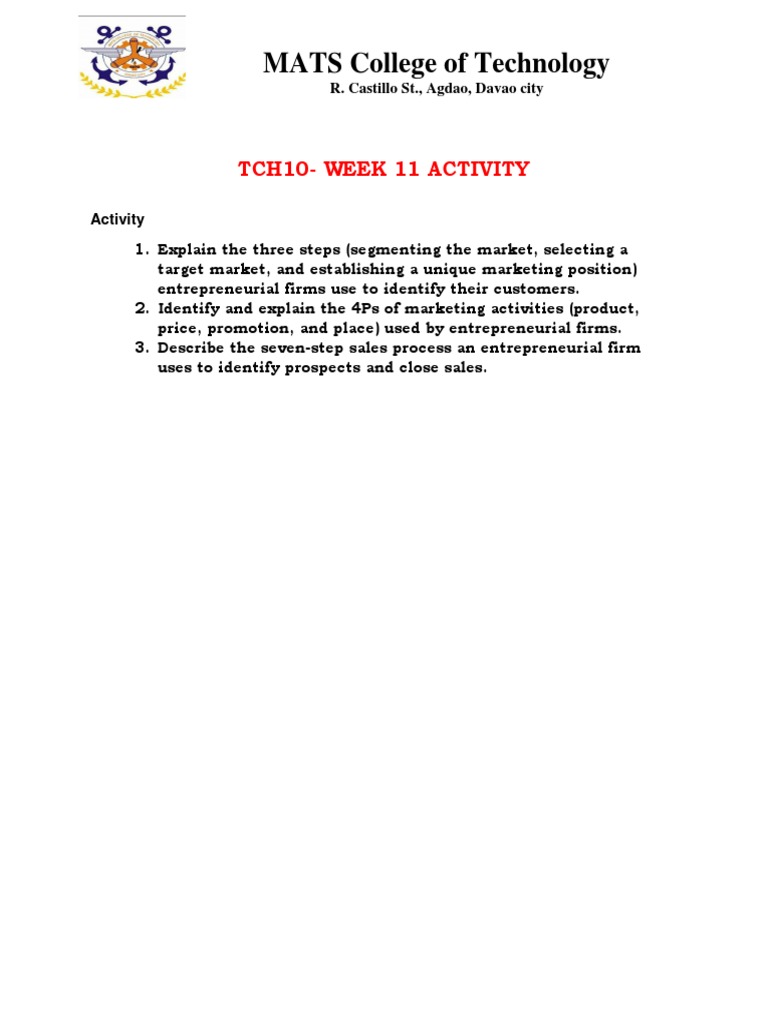 MATS College of Technology: Tch10-Week 11 Activity | PDF