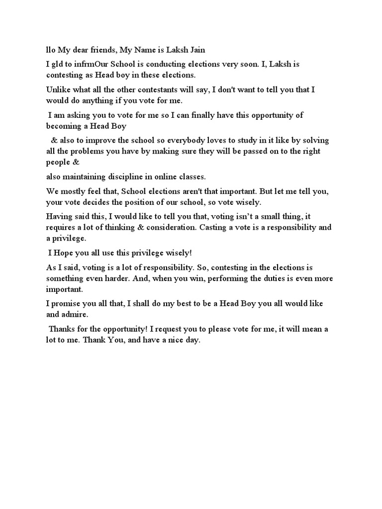 Head Boy Speach | PDF