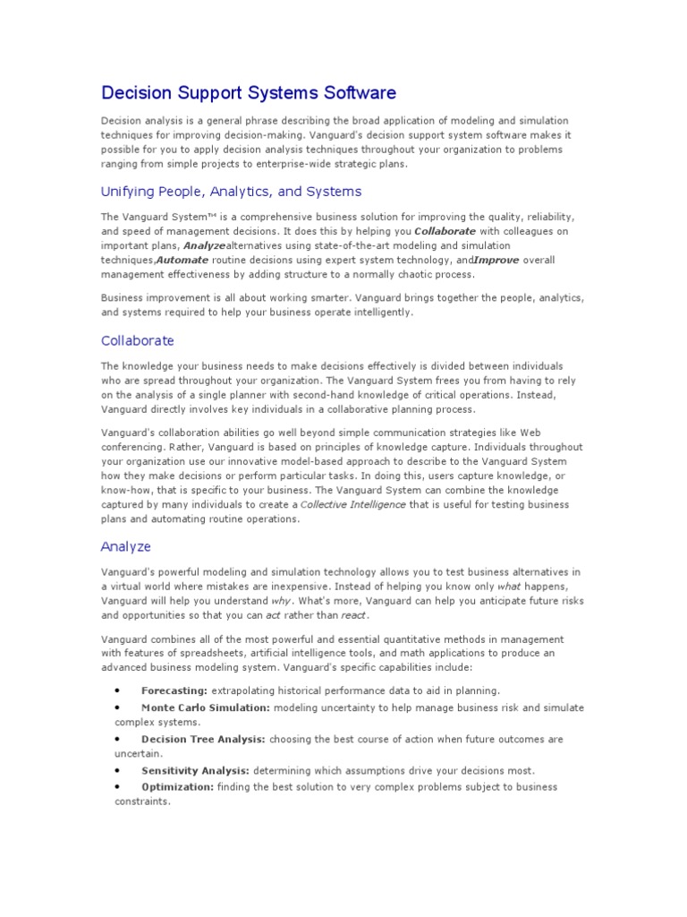 Decision Support Systems Software | PDF | Data Analysis | Decision ...