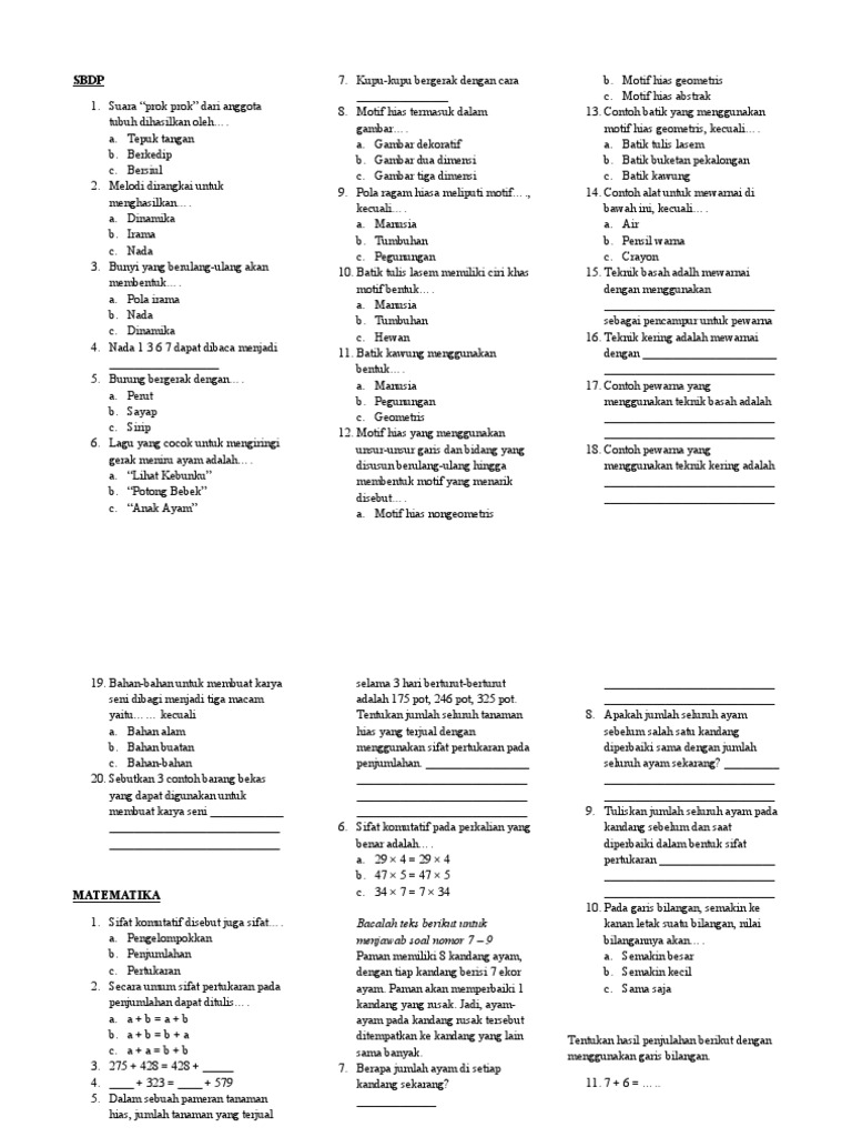 MTK Dan SBDP Tema 2 | PDF