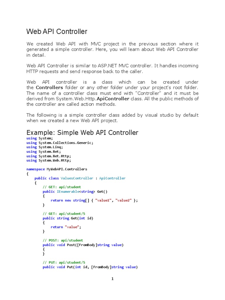 Web API Controller | PDF | Json | Parameter (Computer Programming)