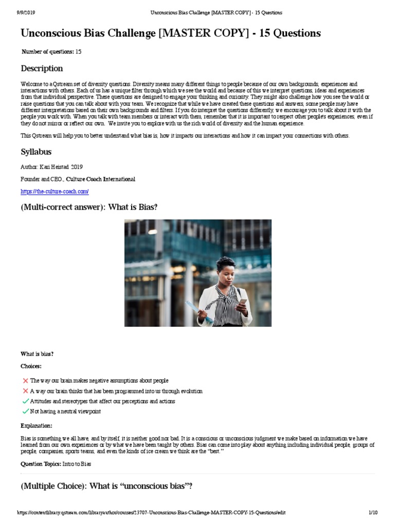 Unconscious Bias Awareness Quiz | PDF | Bias | Gender