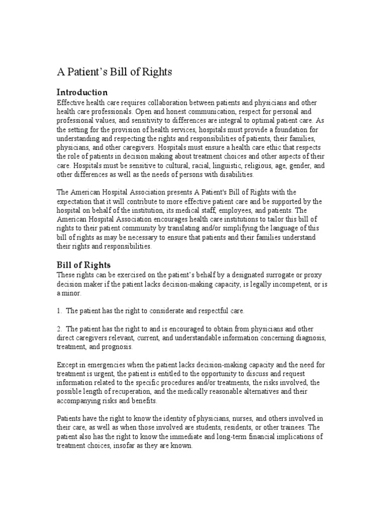 Patients Bill of Rights (M100) | PDF | Patient | Hospital